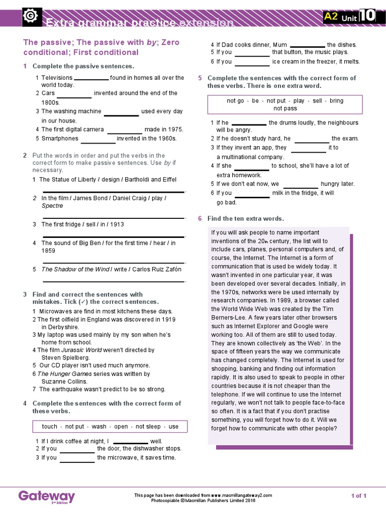 A2 UNIT 10 Extra Grammar Practice Extension | PDF | Internet | World ...