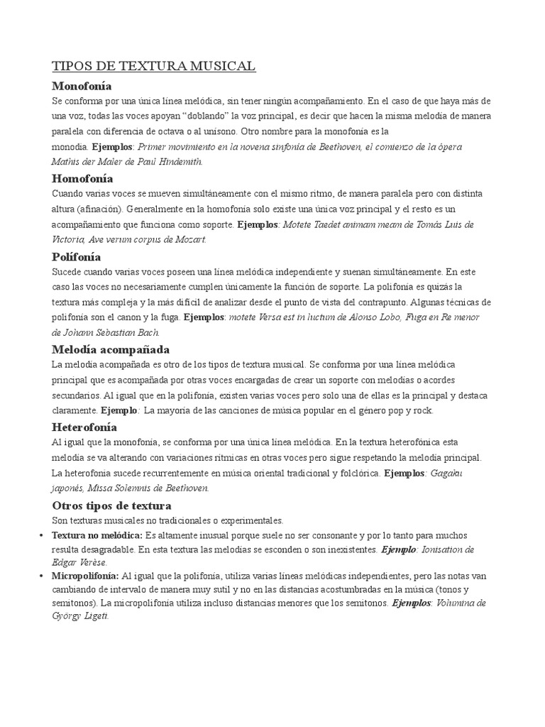Tipos de Textura Musical | Descargar gratis PDF | Música clásica ...