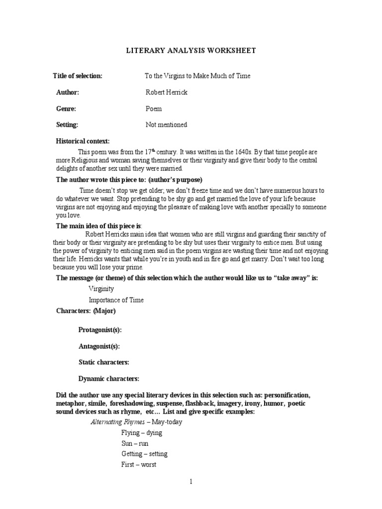 Literary Analysis of Herrick's Poem | PDF | Classics
