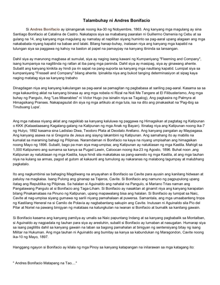 Talambuhay Ni Andres Bonifacio