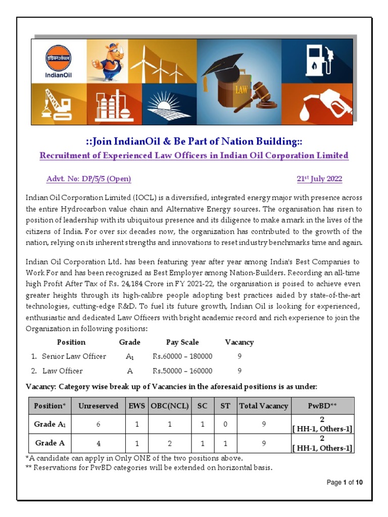 IOCL LAW 2022 Advertisement | PDF