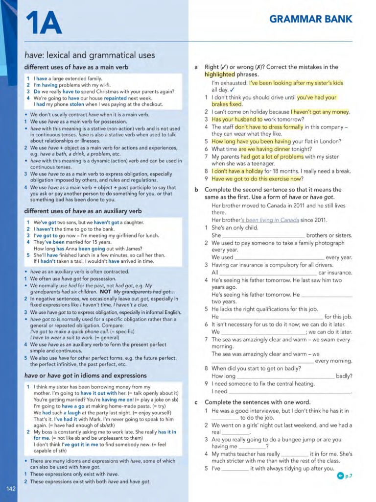 Grammar Bank Unit 1 C1.1 | PDF