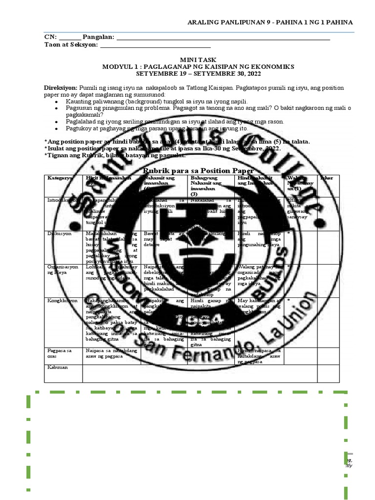 Mini Task Modyul (Paglaganap NG Kaisipan NG Ekonomiks) | PDF