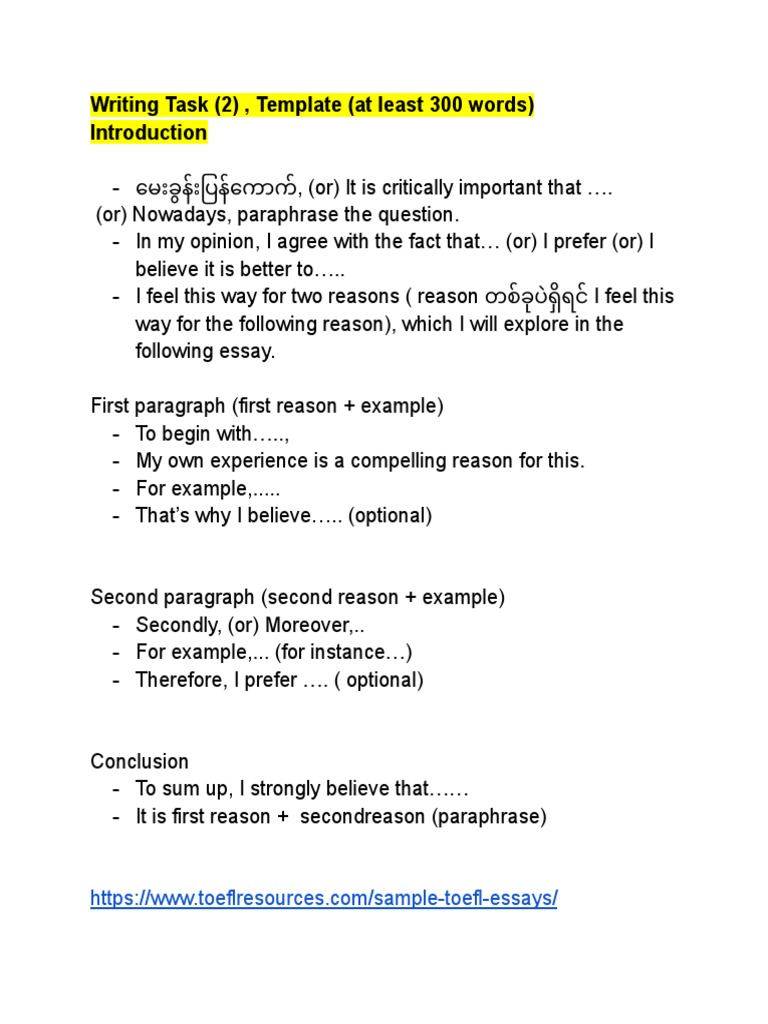 TOEFL Writing Task 2 Template | PDF