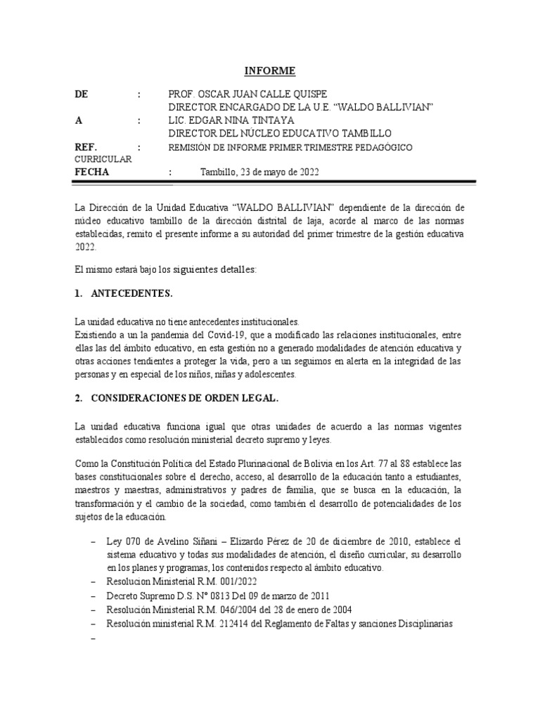 Informe 1er Trim. Waldo 2022 | PDF | Science | Pedagogía