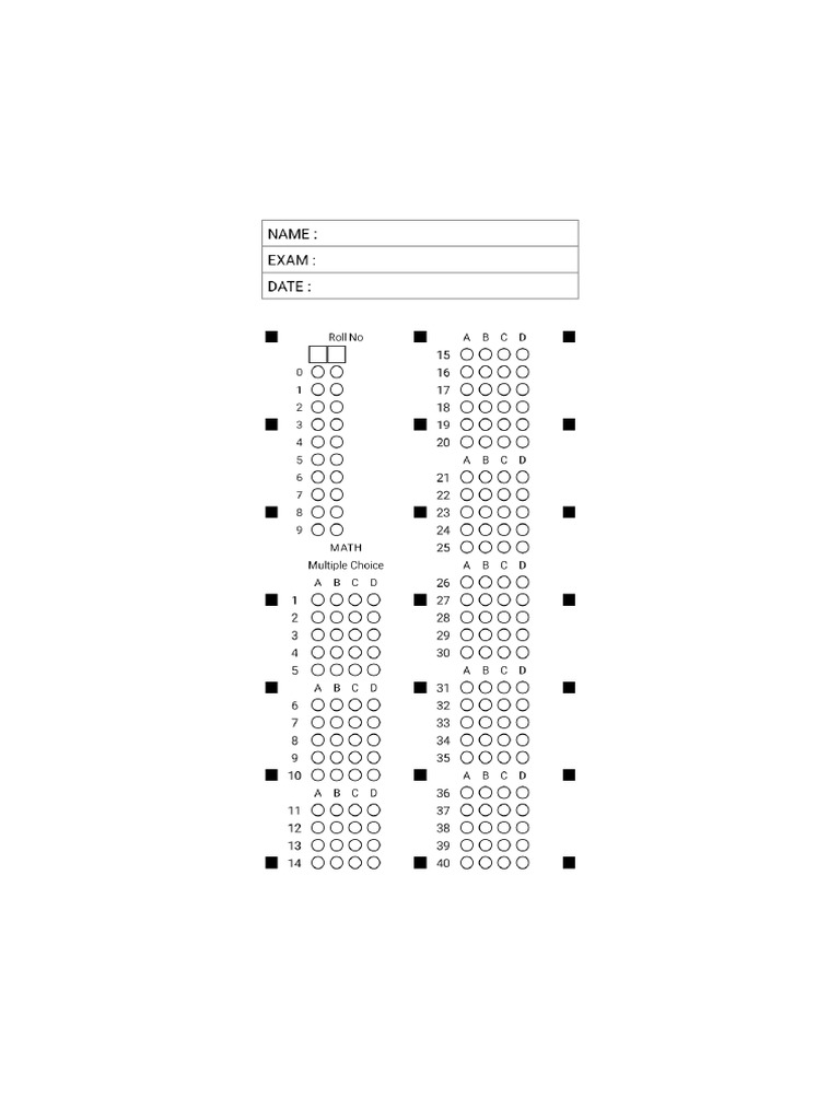 Math I IV Answer Sheet PDF