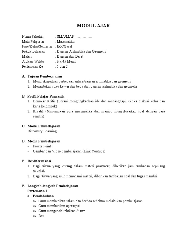 Contoh Modul Ajar Sederhana | PDF