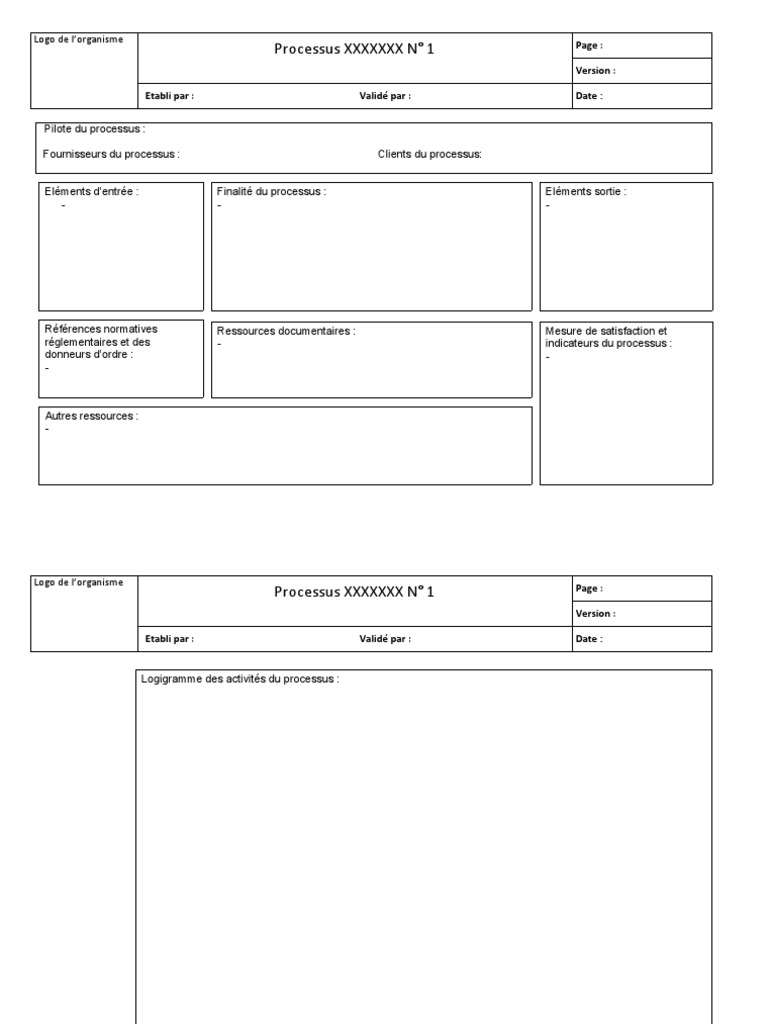 Q2 Fiche Processus Vierge | PDF | Business