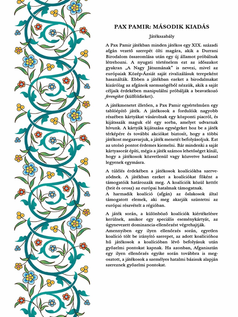 Pax - Pamir - Second - Edition - Rulebook - Unofficial - Hu - v1 HUN | PDF