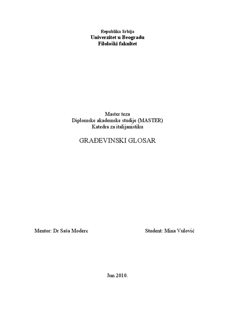 Mina Vulovic Master Gradjevinski Glosar | PDF