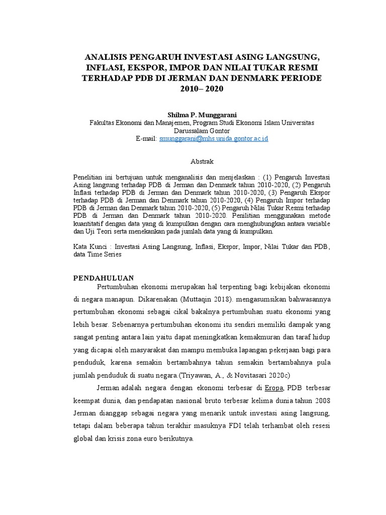 Analisis Pengaruh Investasi Asing Langsung, Inflasi, Ekspor, Impor Dan ...