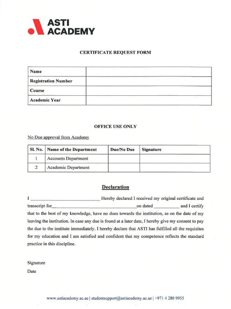 Certificate Request Form | PDF