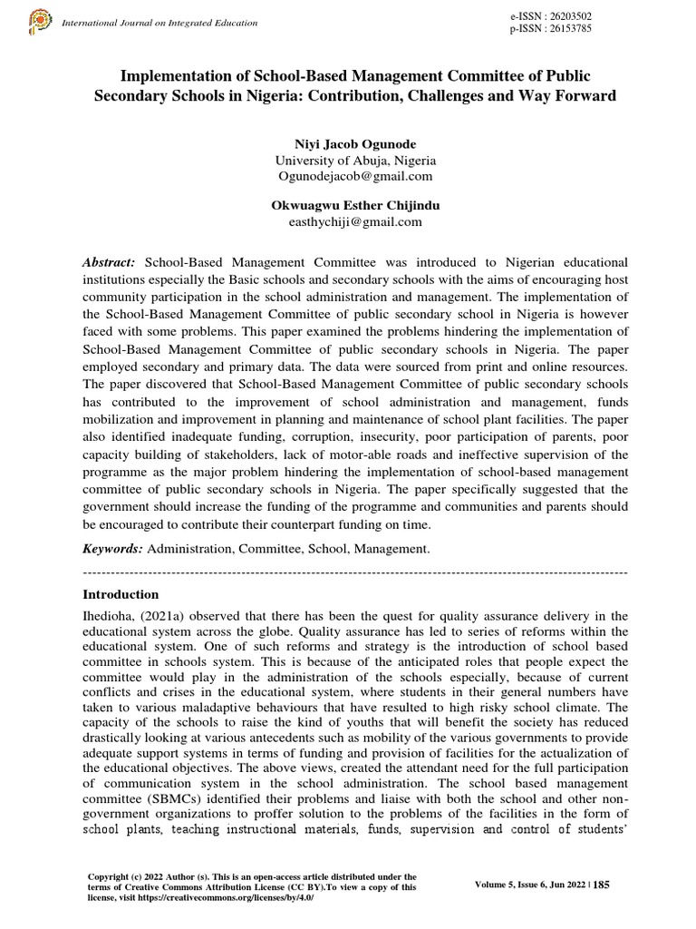 Implementation of School-Based Management Committee of Public Secondary ...