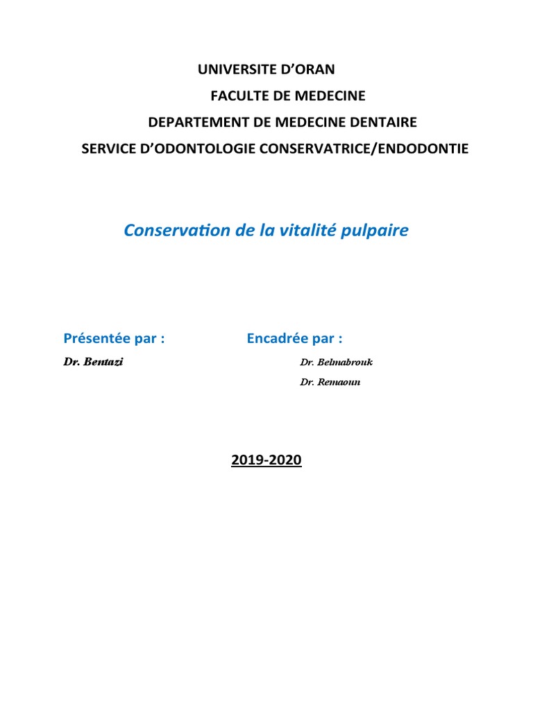 Conservation de la vitalité pulpaire | PDF | Hémostasie | Pâte à papier