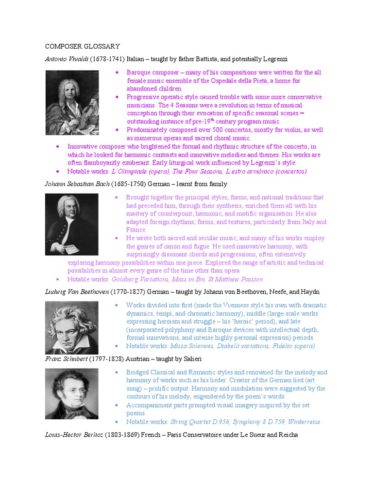 A Comprehensive Glossary of Key Classical Composers | PDF | Musicology ...