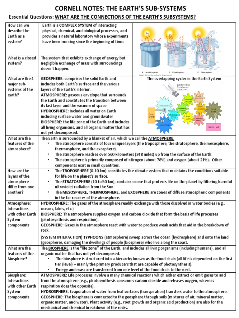 Cornell Notes Earths Subsystem 2 Pages 1 Pdf Atmosphere