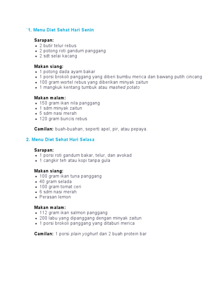 Menu Diet 1 Minggu | PDF