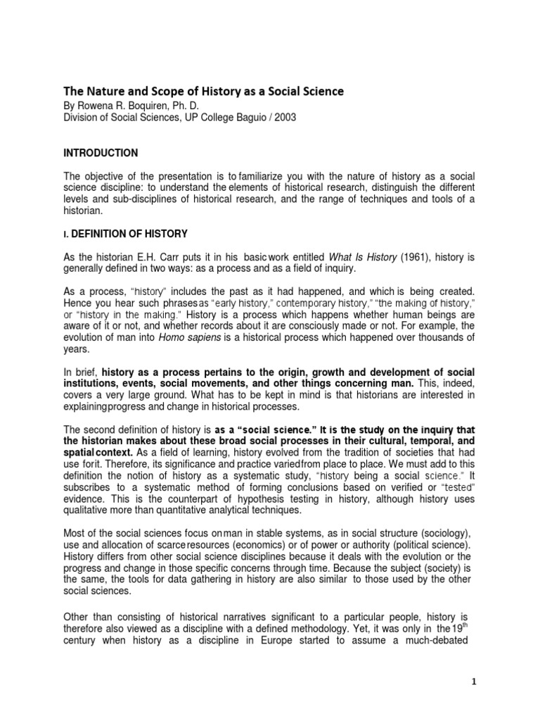 The Nature of History As A Social Science by Dr. Rowena Reyes-Boquiren ...