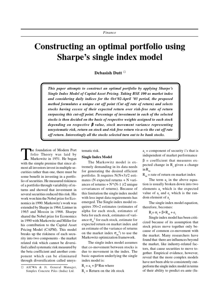 Constructing An Optimal Portfolio Using Sharpe's Single Index Model ...