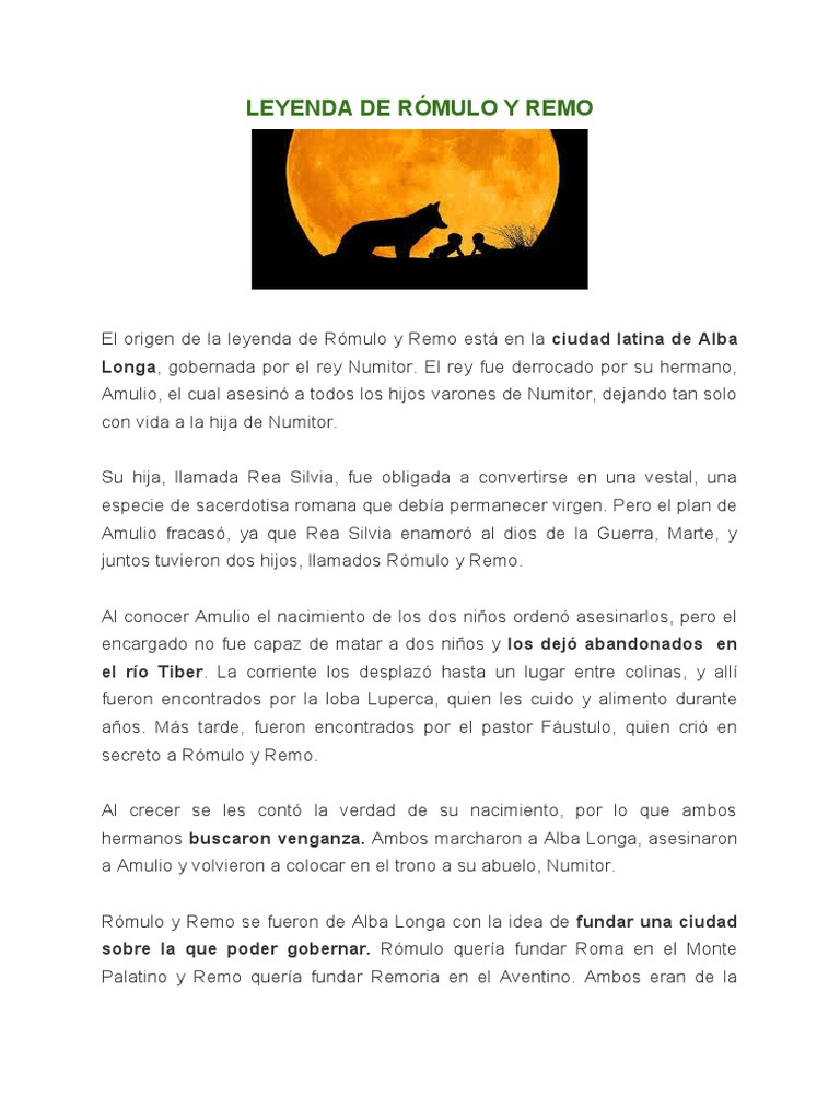 Historia de Rómulo y Remo | PDF