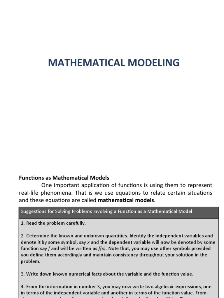 Math Models | PDF | Variable (Mathematics) | Equations