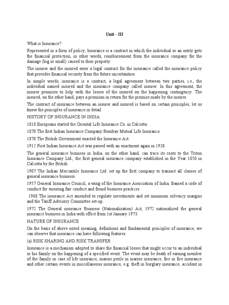 Banking and Insurance Unit III Study Notes | PDF | Insurance ...