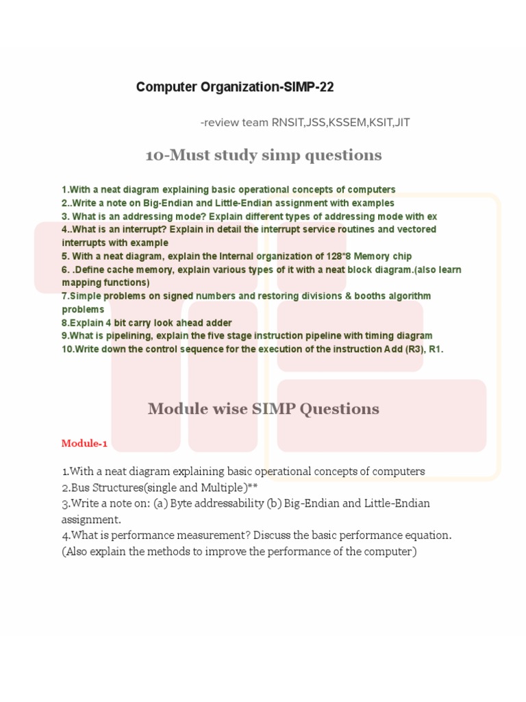 Computer Organization-Super Important Questions by TIE (1) PDF | PDF | Subroutine | Office Equipment