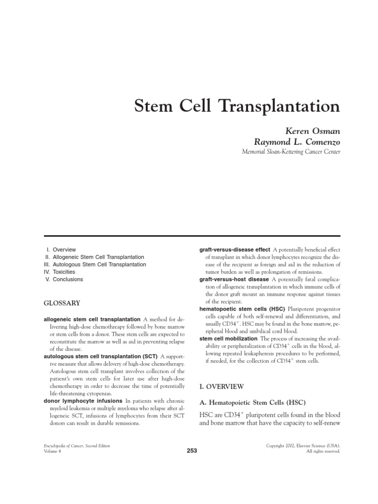 Stem Cell Transplantation Pdf Hematopoietic Stem Cell