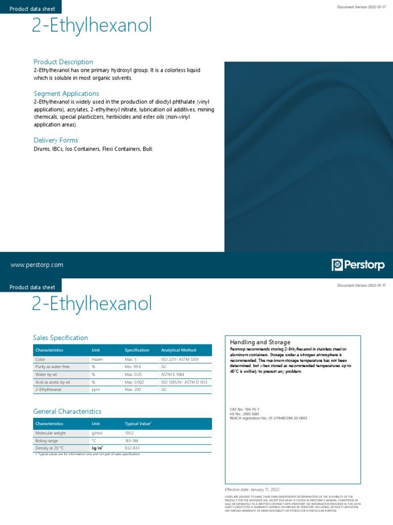 PDS 2-Ethylhexanol Eng-2121 | PDF | Acetic Acid | Chemical Compounds