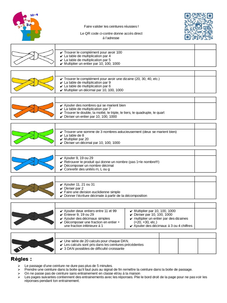 Ceintures de 6e - Livret Entrainement | PDF | Multiplication | Décimal