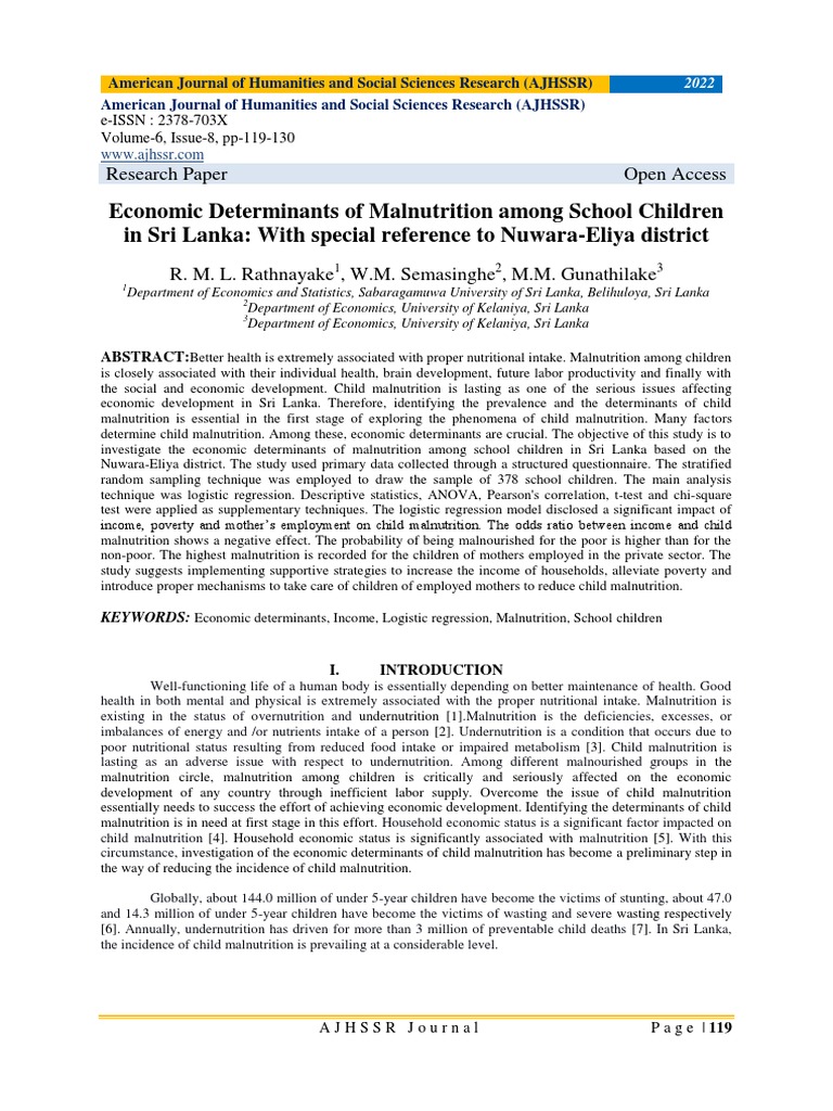 Economic Determinants of Malnutrition Among School Children in Sri ...