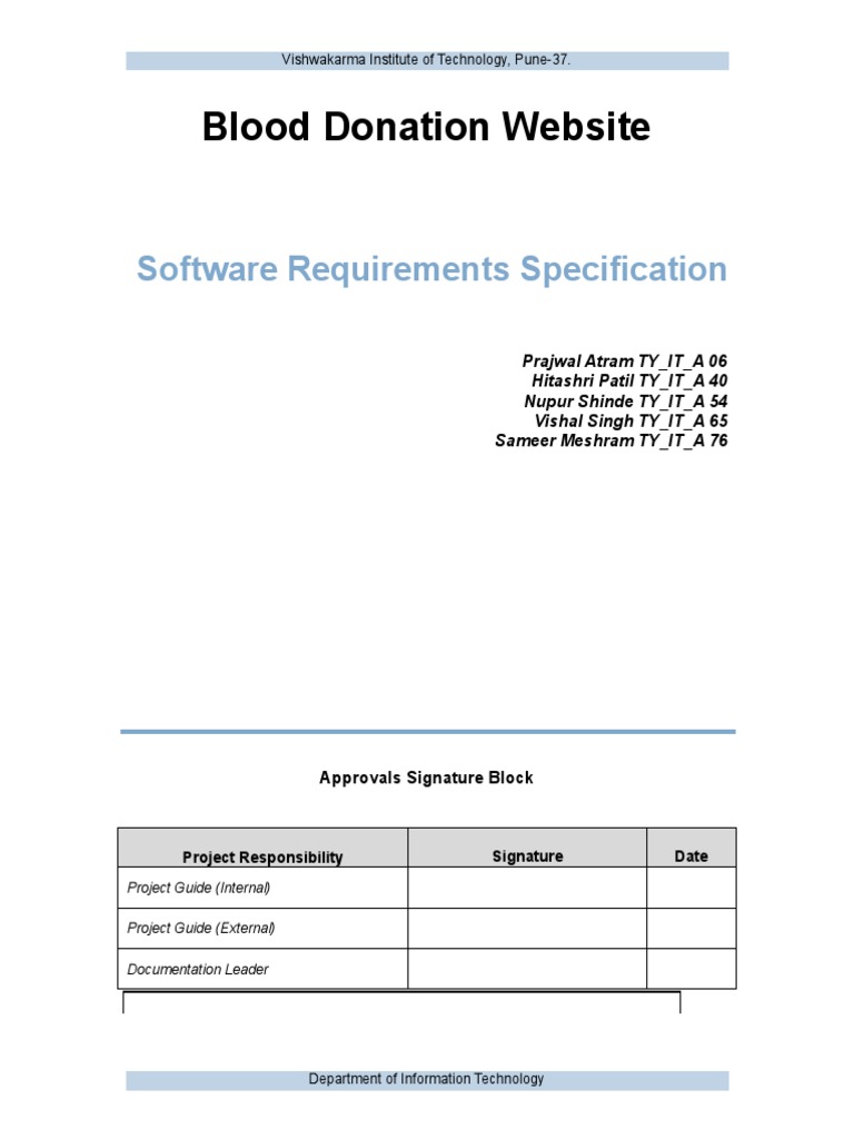 SDM LAB 2-Software - Requirements - Specification | PDF | Databases | Blood Donation