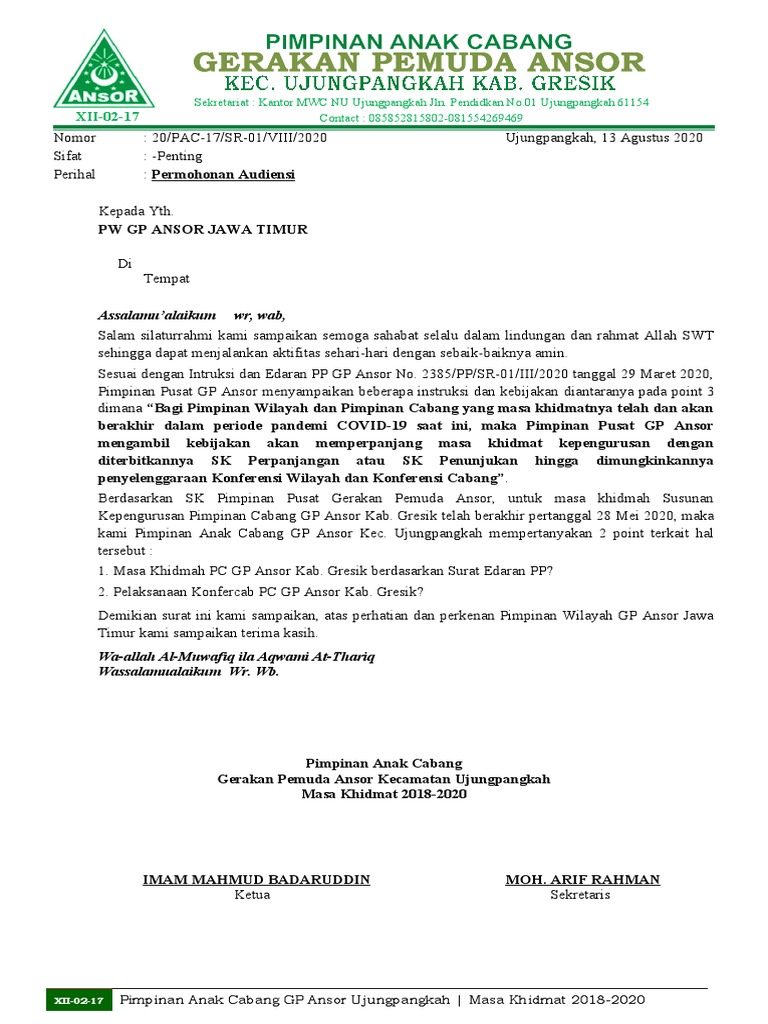 Permohonan Audiensi GP Ansor Gresik | PDF