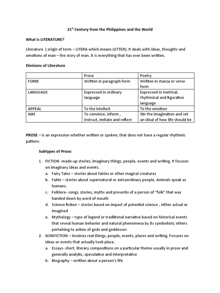 Overview of Literature Types and Forms | PDF | Poetry | Narrative