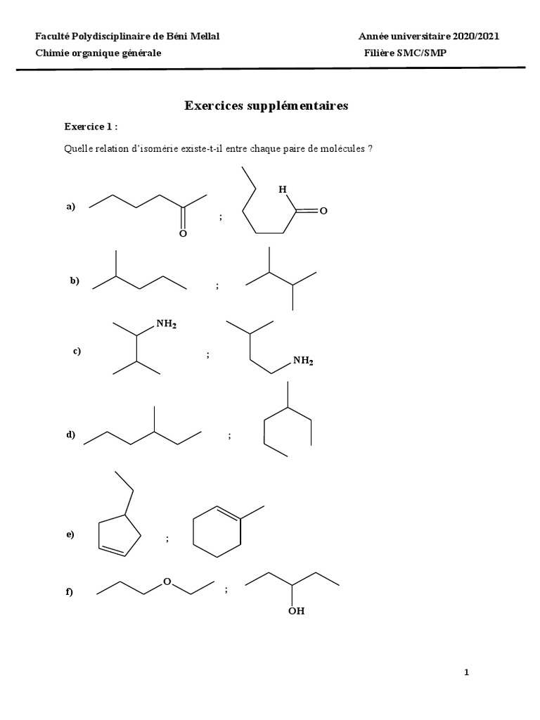 Corrig ® Des Exercices Suppl ®mentaires S3-Isom ®rie-St ®R ®oisom ®rie | PDF | Isomère | Chimie
