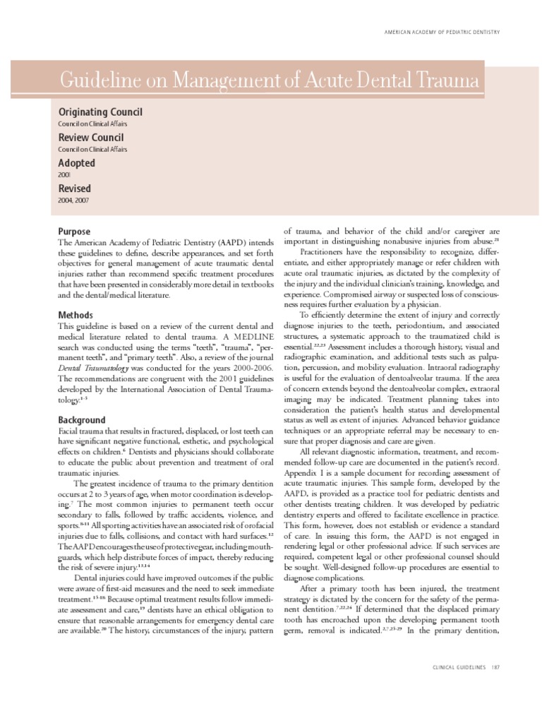 Acute Dental Trauma | PDF | Human Tooth | Dentistry