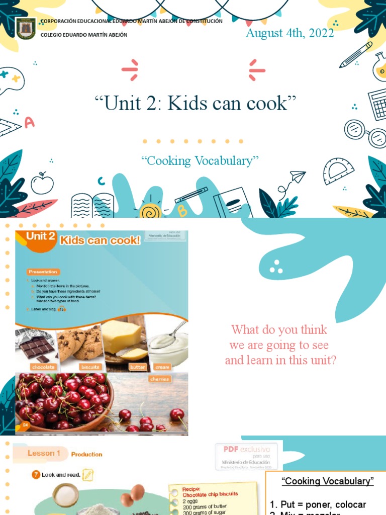 "Unit 2: Kids Can Cook": August 4th, 2022 | PDF | Meal | Cooking