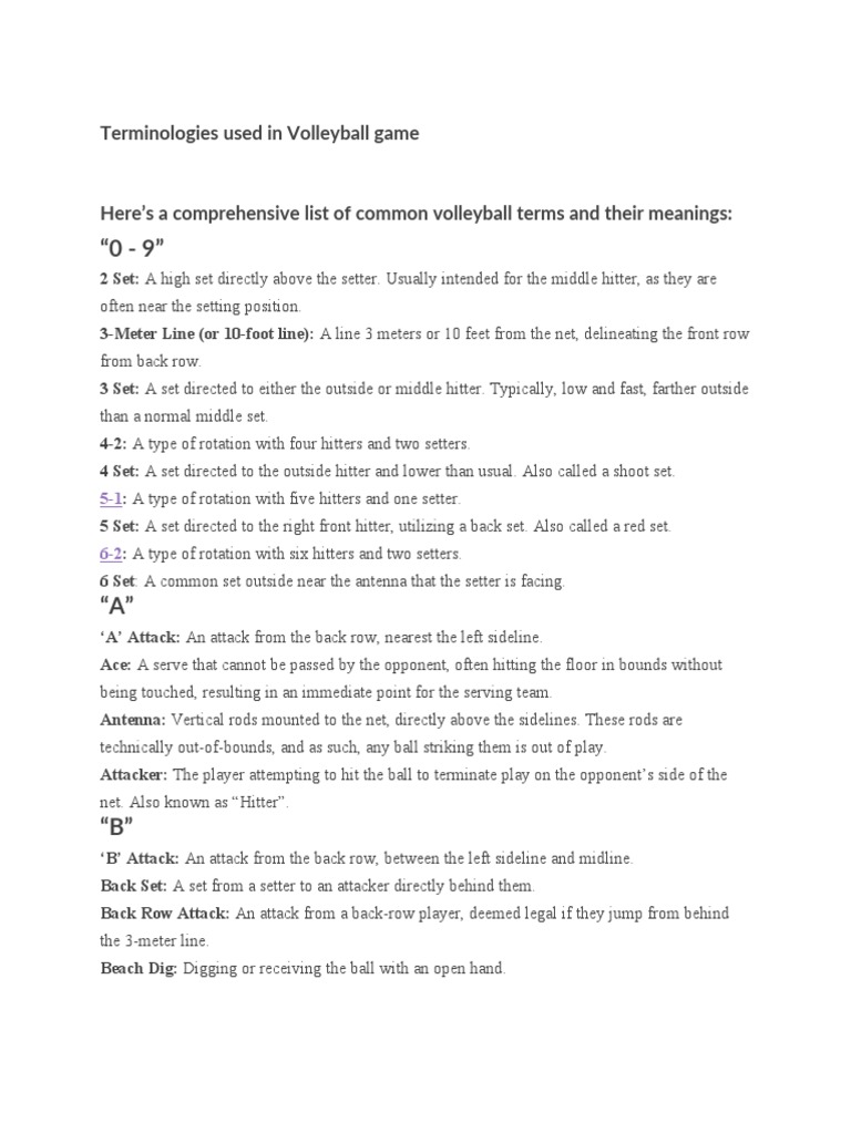Volleyball Terminology Explained | PDF | Volleyball | Leisure