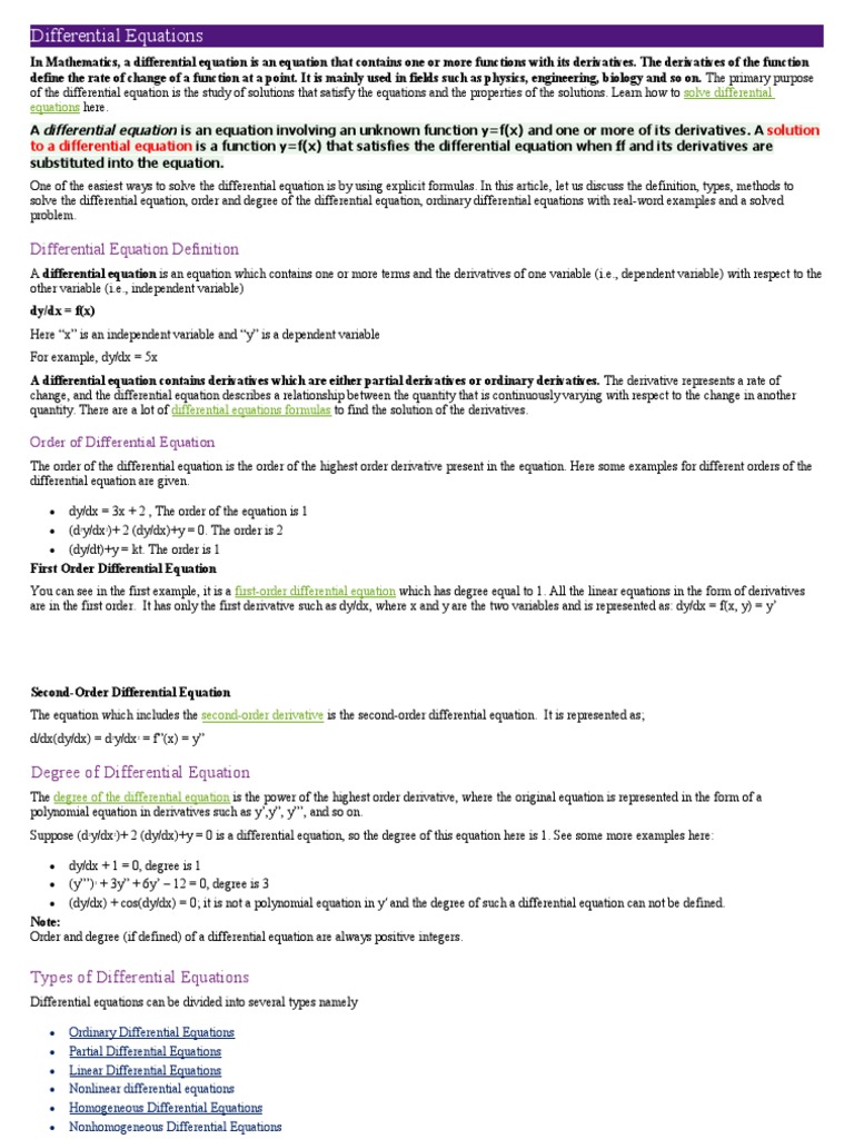 Differential Equations (WORD) | PDF | Differential Equations | Equations
