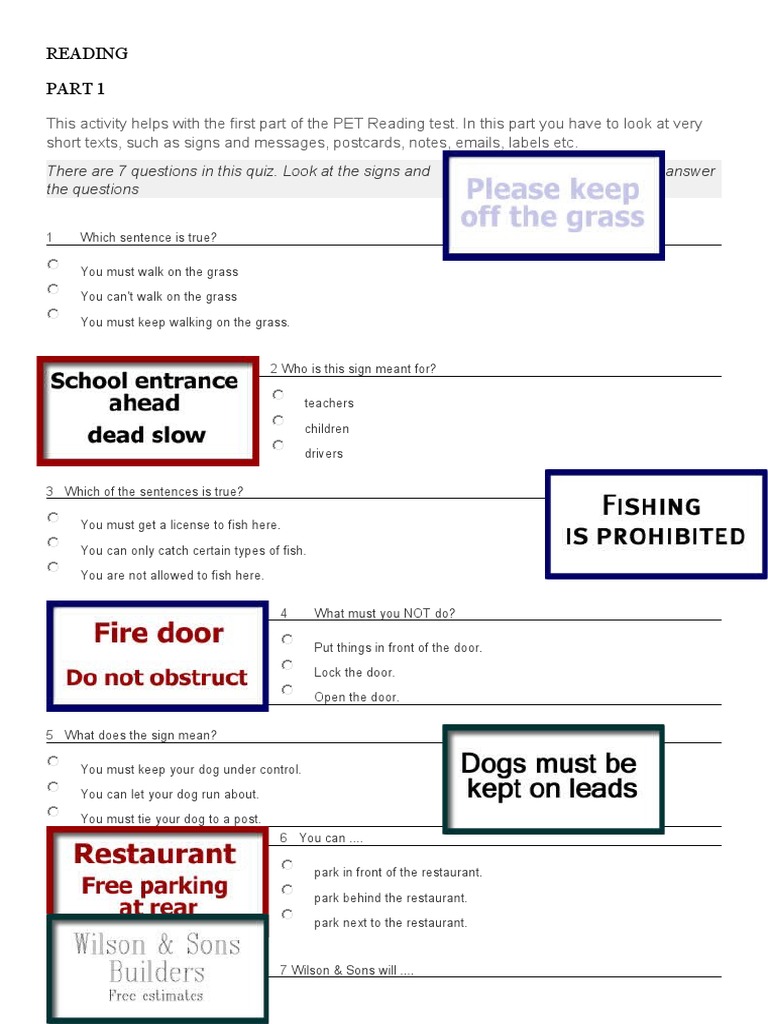 PET Reading Test Practice Activities | PDF | Rain | Wet Season