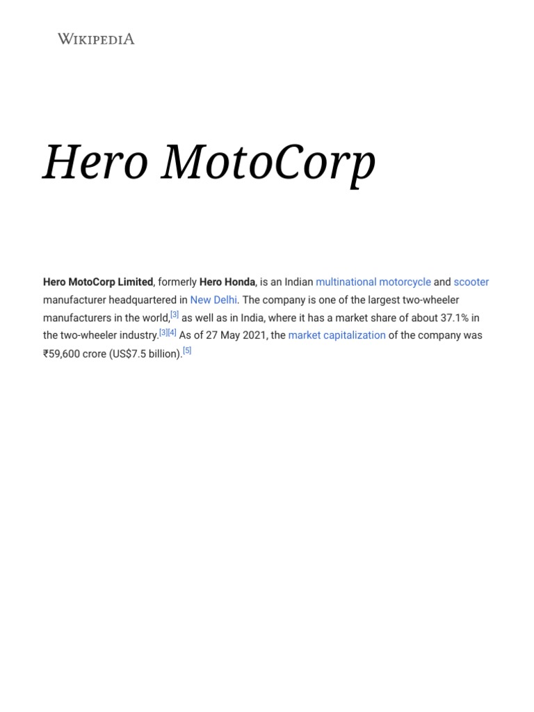 Hero MotoCorp: India's Leading Two-Wheeler Manufacturer | PDF ...