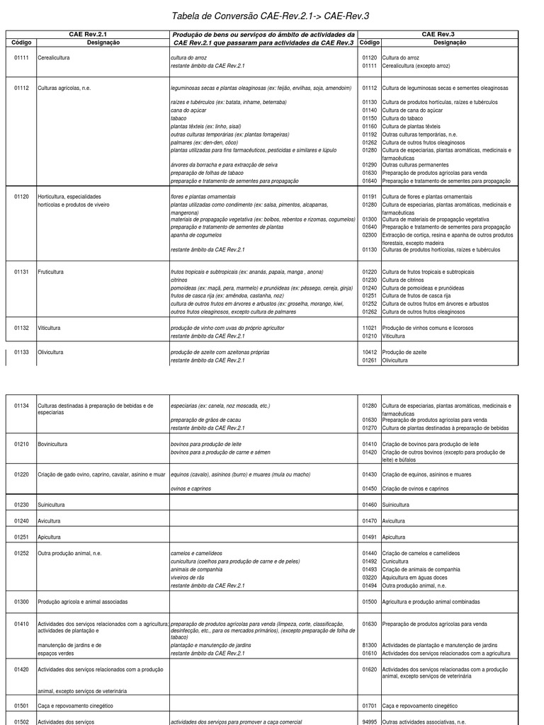 Tabela de Conversão CAE-Rev.2.1 - CAE-Rev.3 | PDF | Têxteis | Tecelagem