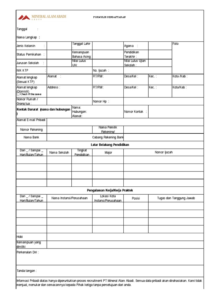 Form Pendaftaran FTO-FTM | PDF