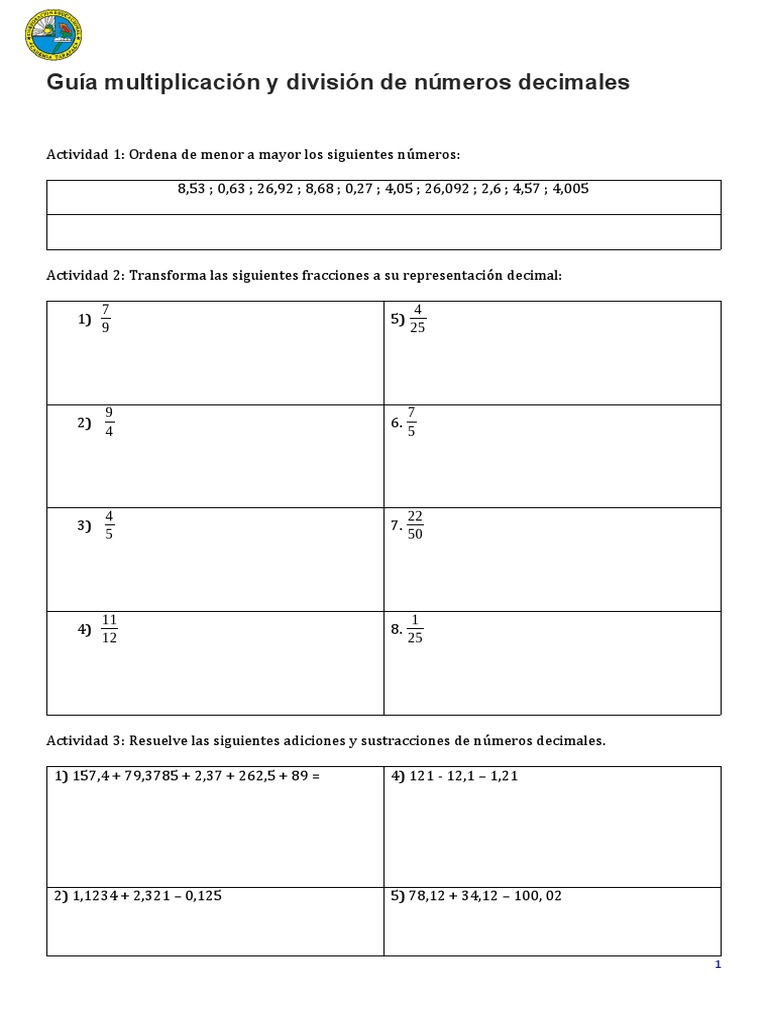 Guía de operaciones con decimales | PDF