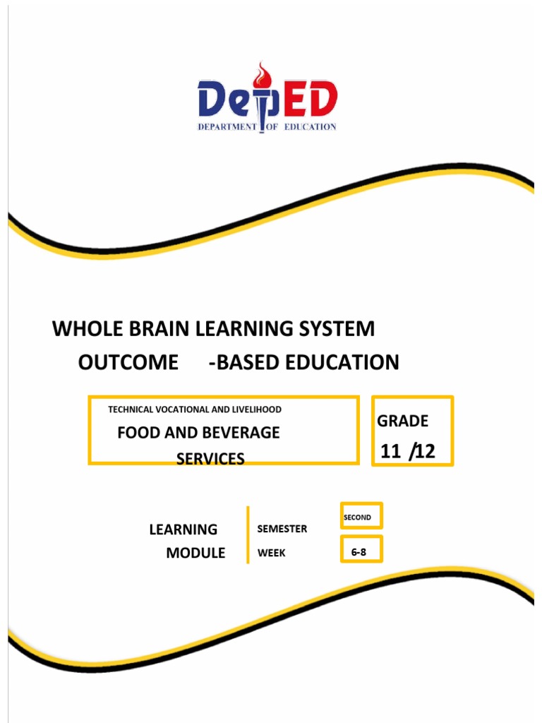 Grade 11 12 FBS TVL Q3 WEEK 6 8 | PDF | Restaurants | Taste