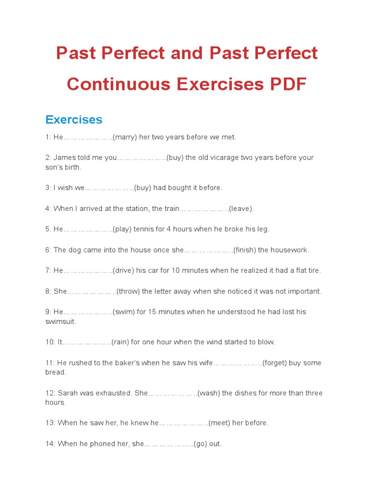 Past Perfect and Past Perfect Continuous Exercises | PDF