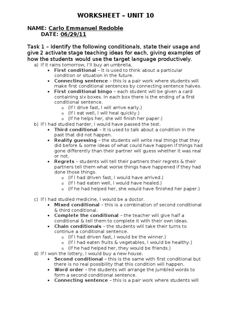 10 Worksheet Unit 10 Corrected | PDF | Linguistics | Grammar