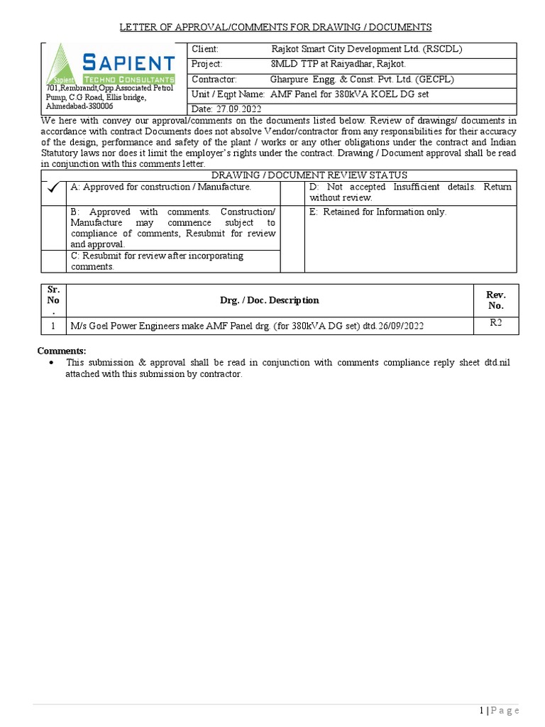 E-AMF Panel Drg. For 380kVA DG Set-R1 27.09.2022 | PDF
