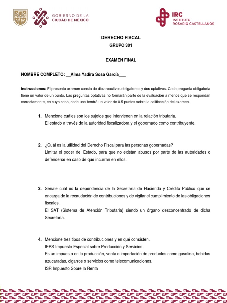 Examen Fiscal | PDF | Impuestos | Impuesto al valor agregado