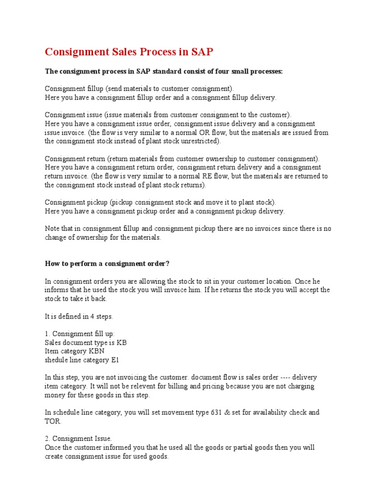 Consignment Sales Process in SAP | PDF